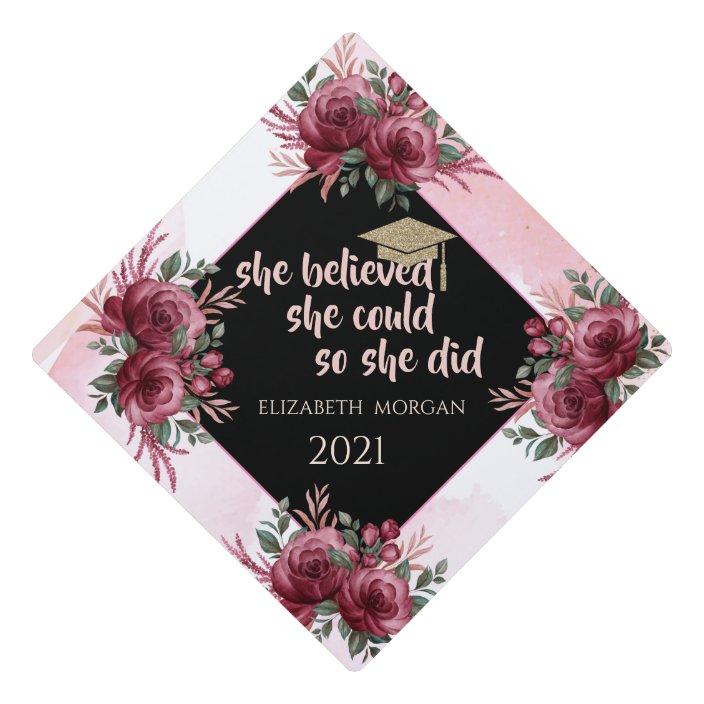 Glitter Gold Graduate Cap,Burgundy Roses Graduation Cap Topper | Zazzle.com