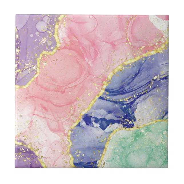 Glitter Gold Marble Pastel Colors Ceramic Tile | Zazzle