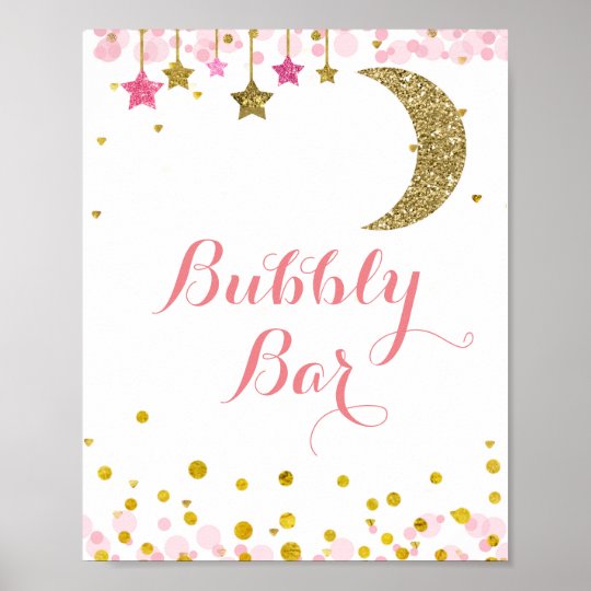 Glitter gold pink moon watercolor Bubbly Bar Sign | Zazzle.com