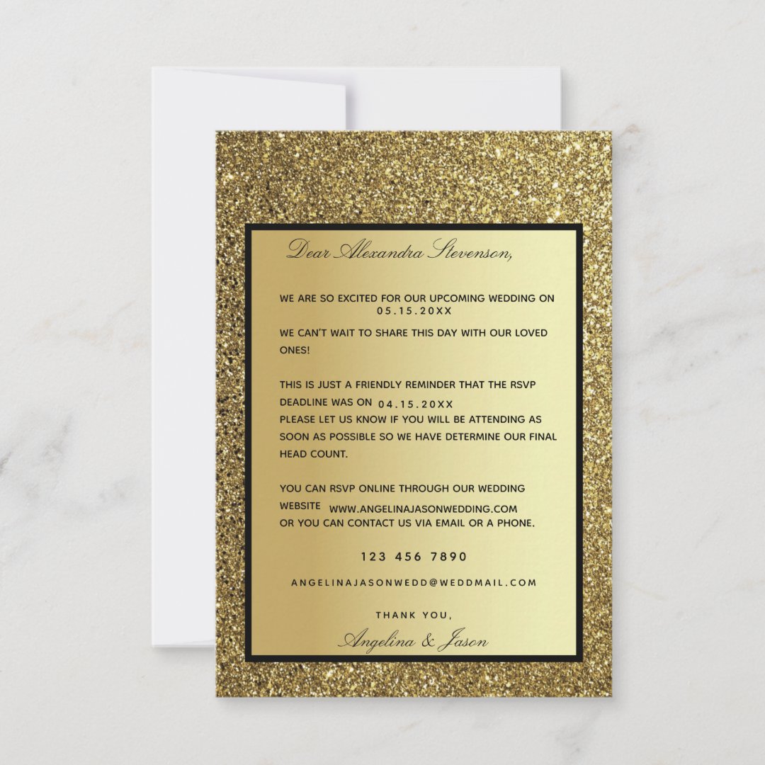 Glitter Gold Reminder Wedding Invitation RSVP Card | Zazzle