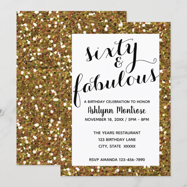 Glitter Gold Sixty & Fabulous Invitation | Zazzle