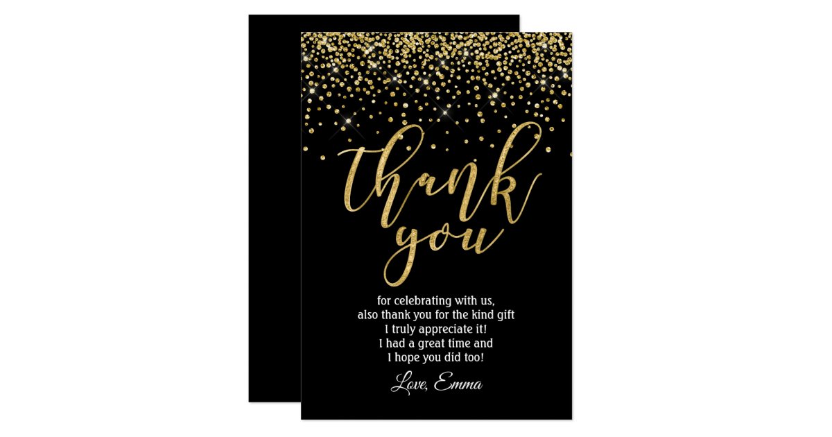 glitter gold thank you card | Zazzle.com