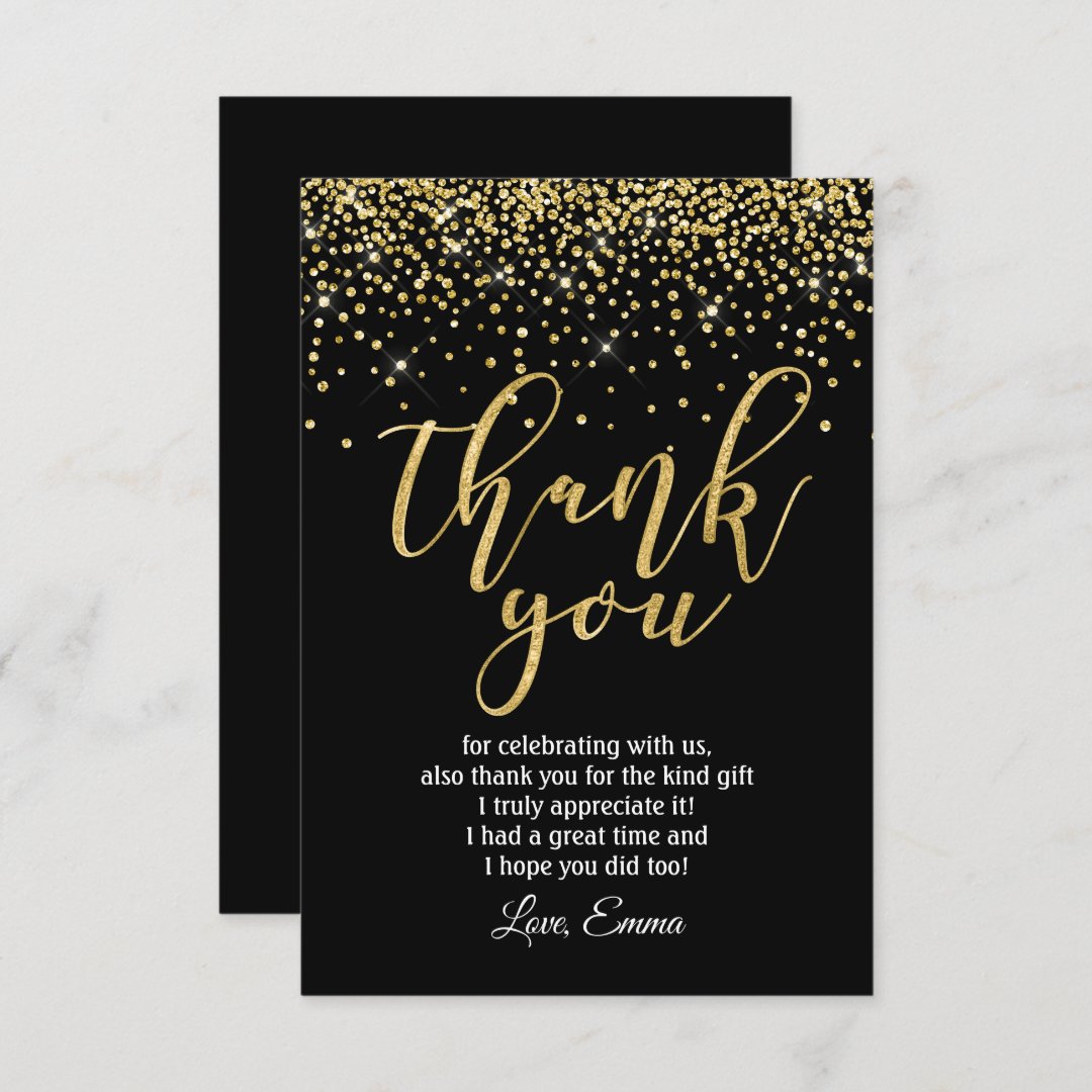 glitter gold thank you card | Zazzle
