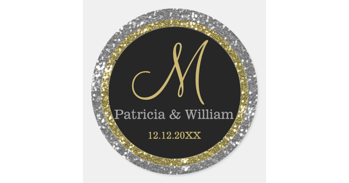 Glitter Gold Wedding Monogram Seals | Zazzle