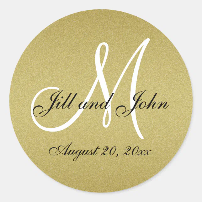 Glitter Gold Wedding Monogram Seals Sticker | Zazzle