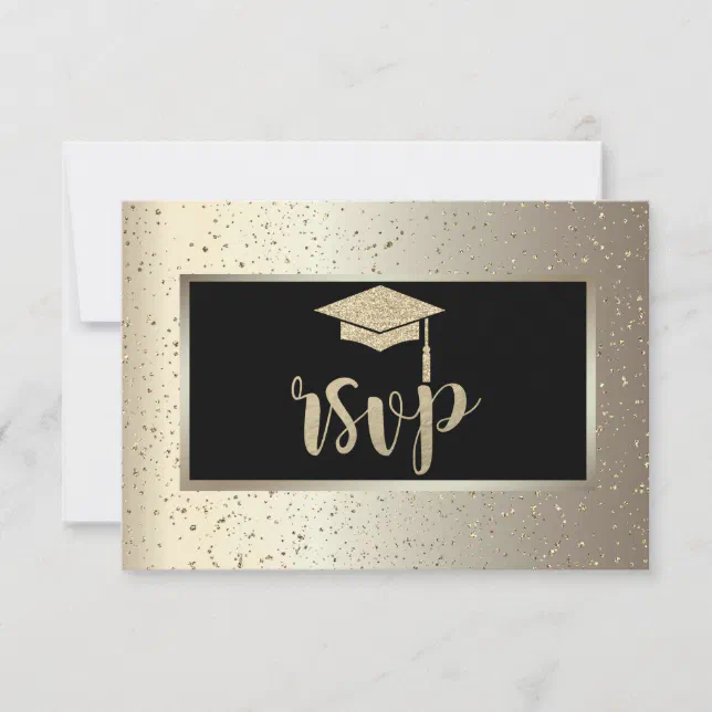 Glitter Grad Cap,Confetti Champagne Graduation RSVP Card | Zazzle