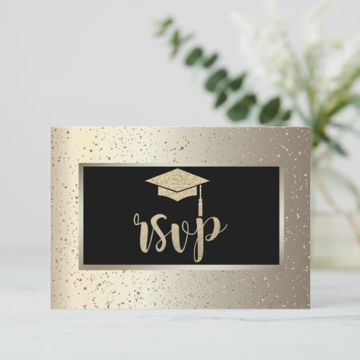 Glitter Grad Cap,Confetti Champagne Graduation RSVP Card | Zazzle