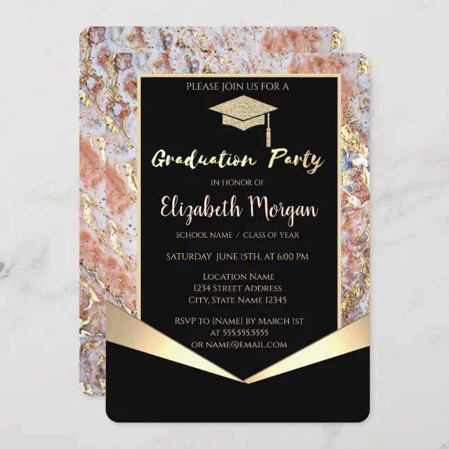 Glitter Grad Cap,Confetti Ombre Marble Graduation Invitation | Zazzle