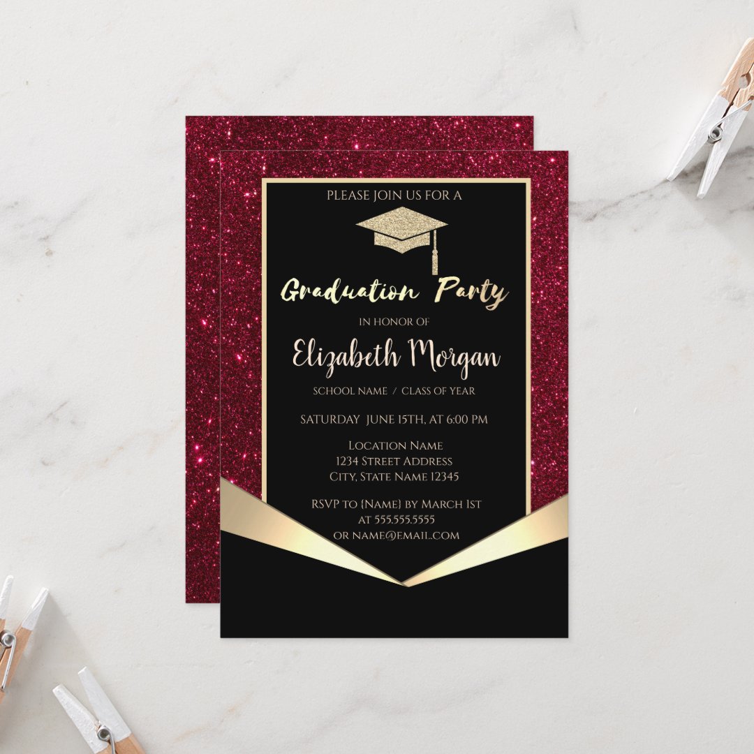 Glitter Grad Cap,Confetti Red Glitter Graduation Invitation | Zazzle