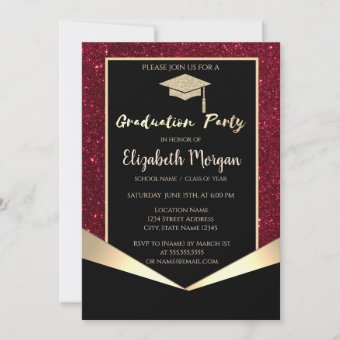 Glitter Grad Cap,Confetti Red Glitter Graduation Invitation | Zazzle