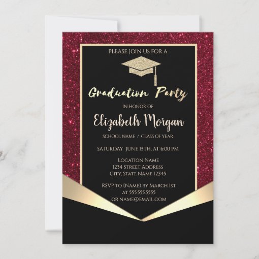 Glitter Grad Cap,Confetti Red Glitter Graduation Invitation | Zazzle
