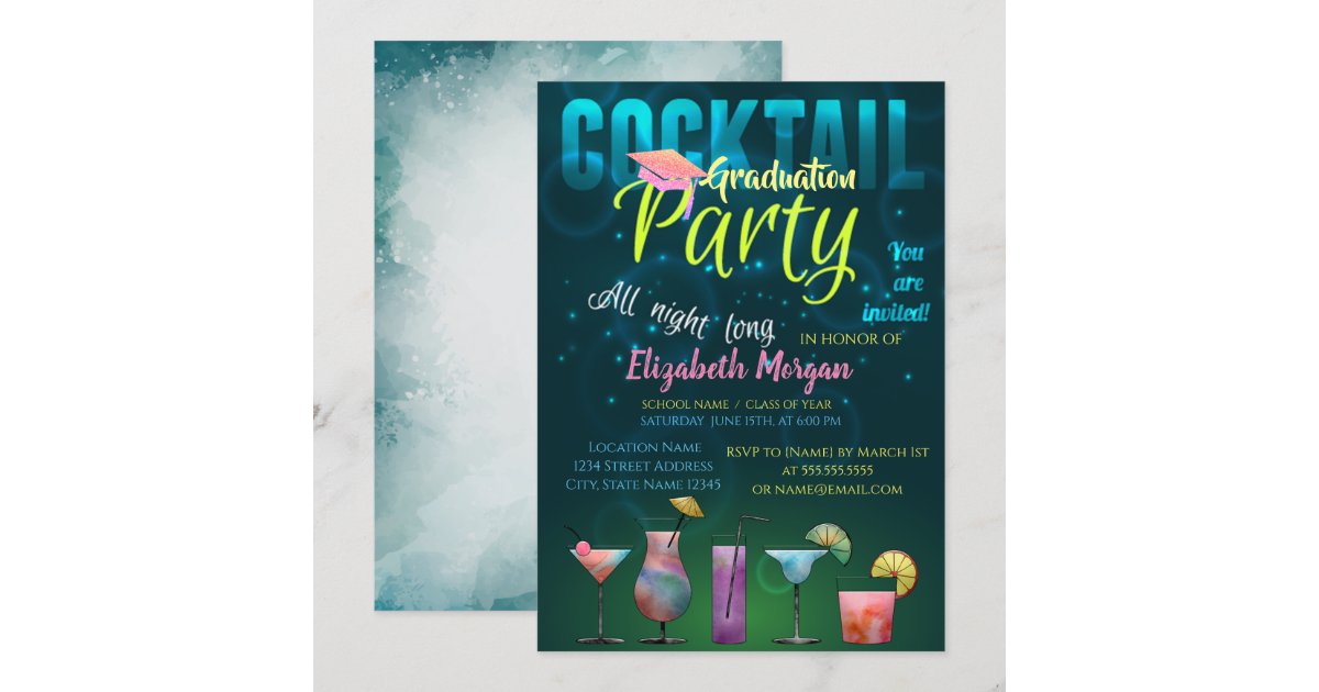Glitter Graduation Cap, Cocktail Graduation Invitation | Zazzle