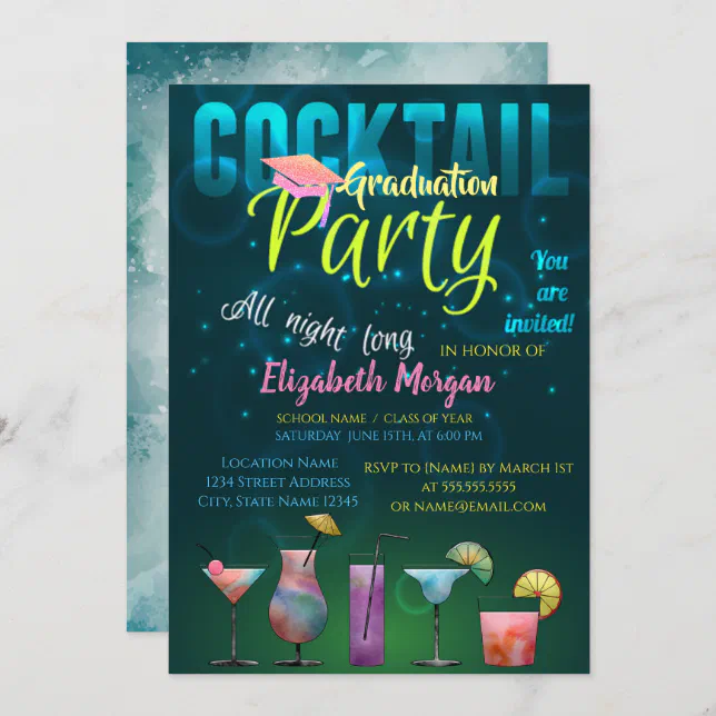 Glitter Graduation Cap, Cocktail Graduation Invitation | Zazzle