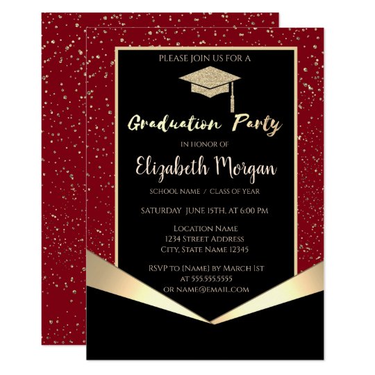 Glitter Graduation Cap,Confetti Red Graduation Invitation | Zazzle.com