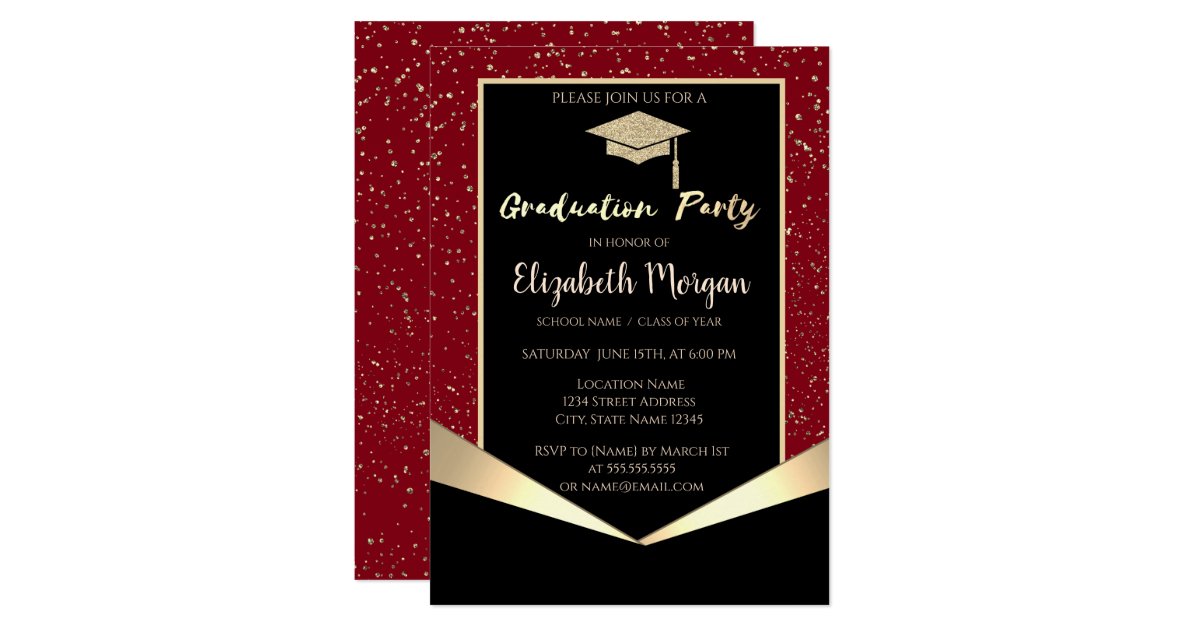 Glitter Graduation Cap,Confetti Red Graduation Invitation | Zazzle.com