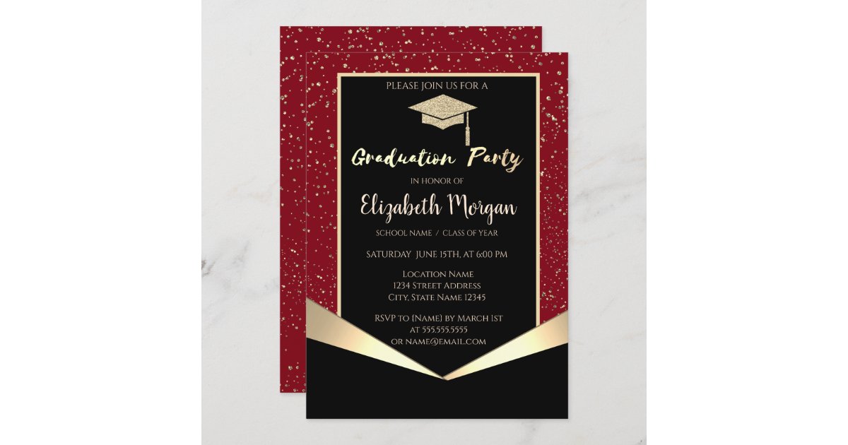 Glitter Graduation Cap,Confetti Red Graduation Invitation | Zazzle