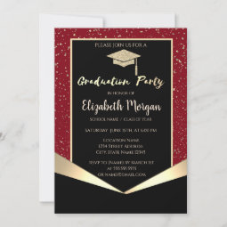 Glitter Graduation Cap,Confetti Red Graduation Invitation | Zazzle