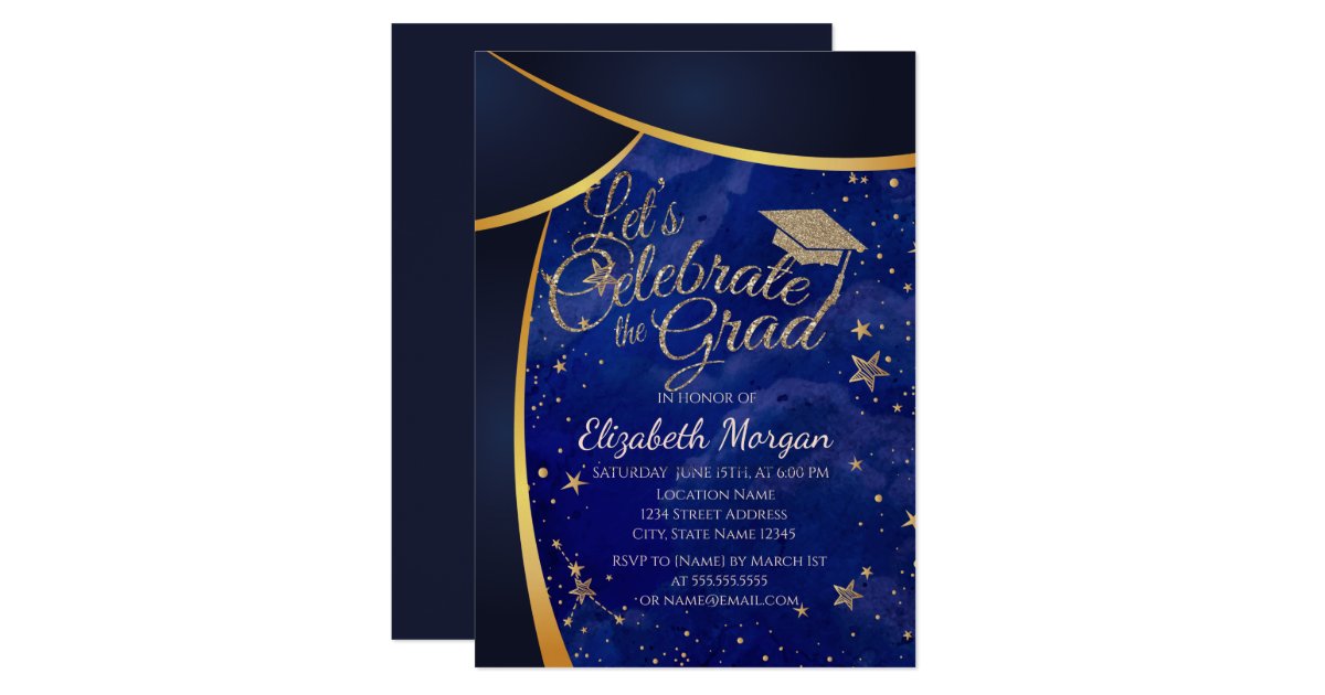 Glitter Graduation Cap,Stars Blue Graduation Invitation | Zazzle.com