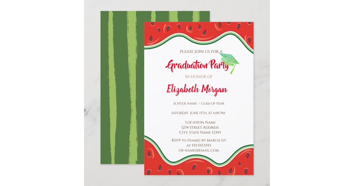 Glitter Graduation Cap,Watermelon Graduation Invitation | Zazzle