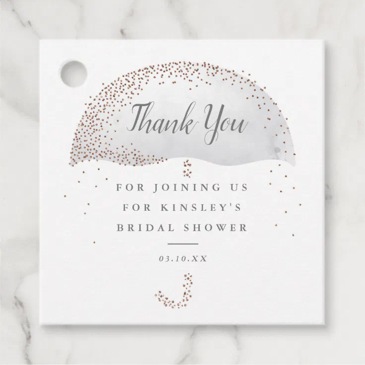 Glitter grey umbrella bridal shower thank you favor tags | Zazzle