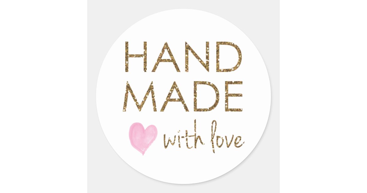 Glitter Handmade with Love Classic Round Sticker | Zazzle