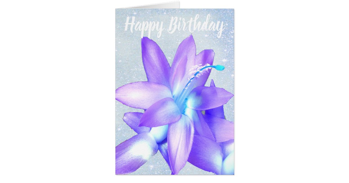 Glitter Happy Birthday Flower Blue Customize | Zazzle