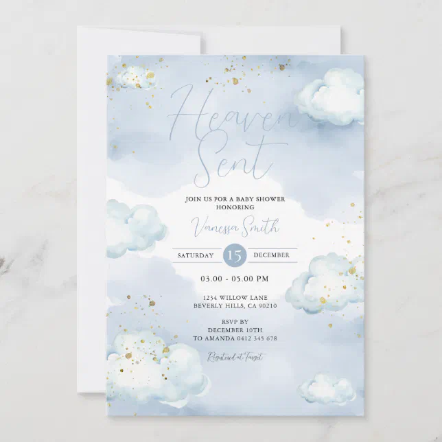 Glitter Heaven Sent Baby Shower Invitation | Zazzle
