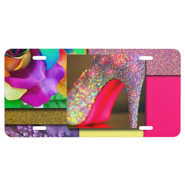 Glitter High Heel Collage License Plate | Zazzle
