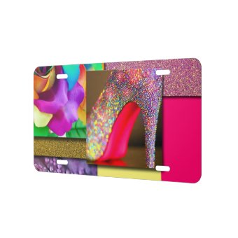 Glitter High Heel Collage License Plate | Zazzle