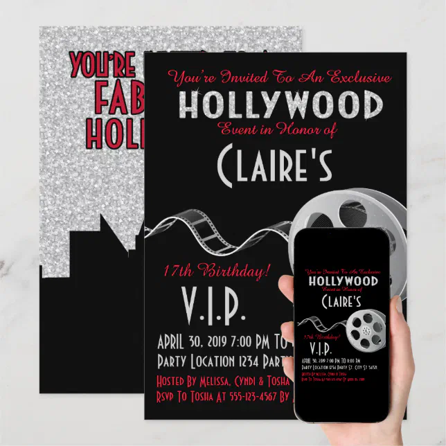 Glitter, Hollywood Glam Party Invitations | Zazzle