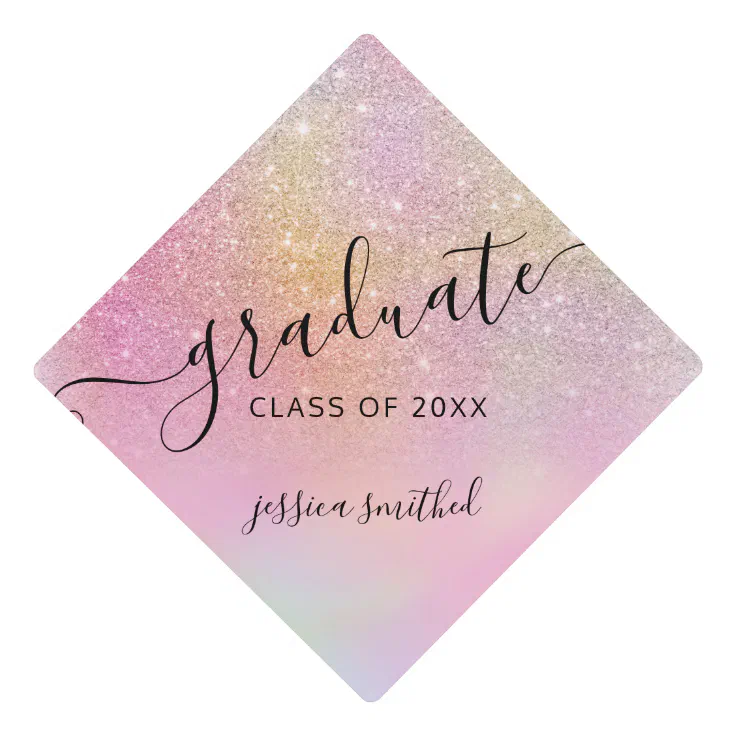 Glitter holographic rainbow typography graduate graduation cap topper ...