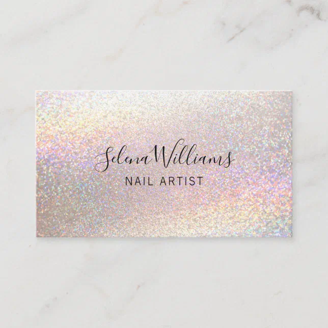 Glitter Holographic Sparkle Minimalist Script Business Card | Zazzle