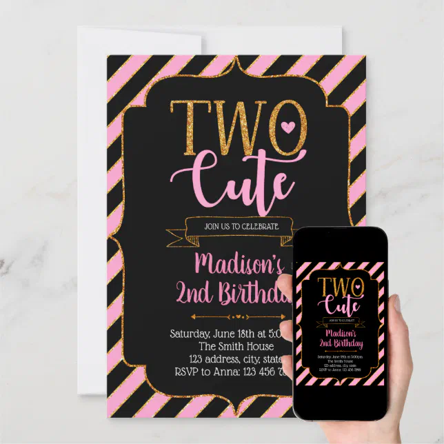 Glitter Im two cute party invitation | Zazzle