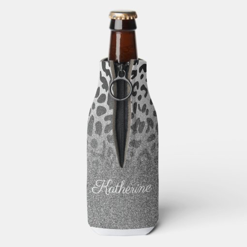 Glitter Leopard Print Bottle Cooler | Zazzle