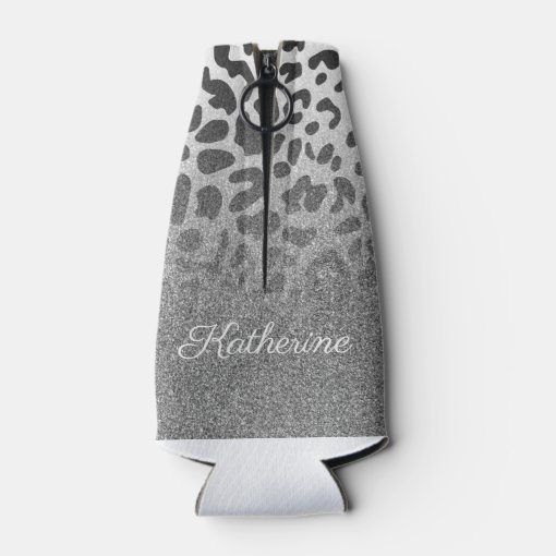 Glitter Leopard Print Bottle Cooler | Zazzle