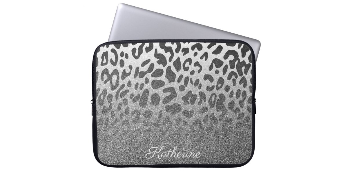Glitter Leopard Print Laptop Sleeve | Zazzle