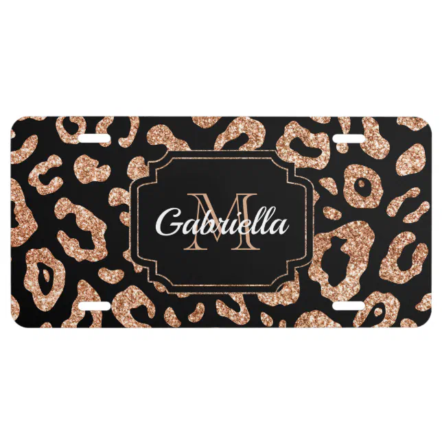 Glitter Leopard Print License Plate | Zazzle