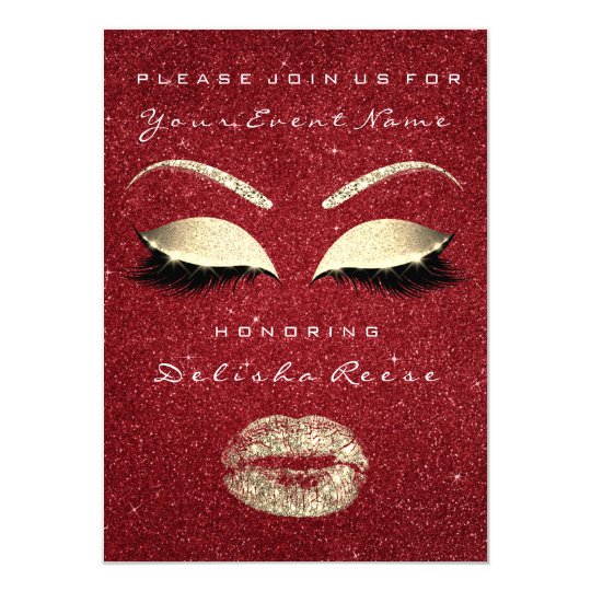 Glitter Lips Glitter Bridal Shower Red Gold Makeup Invitation | Zazzle.com