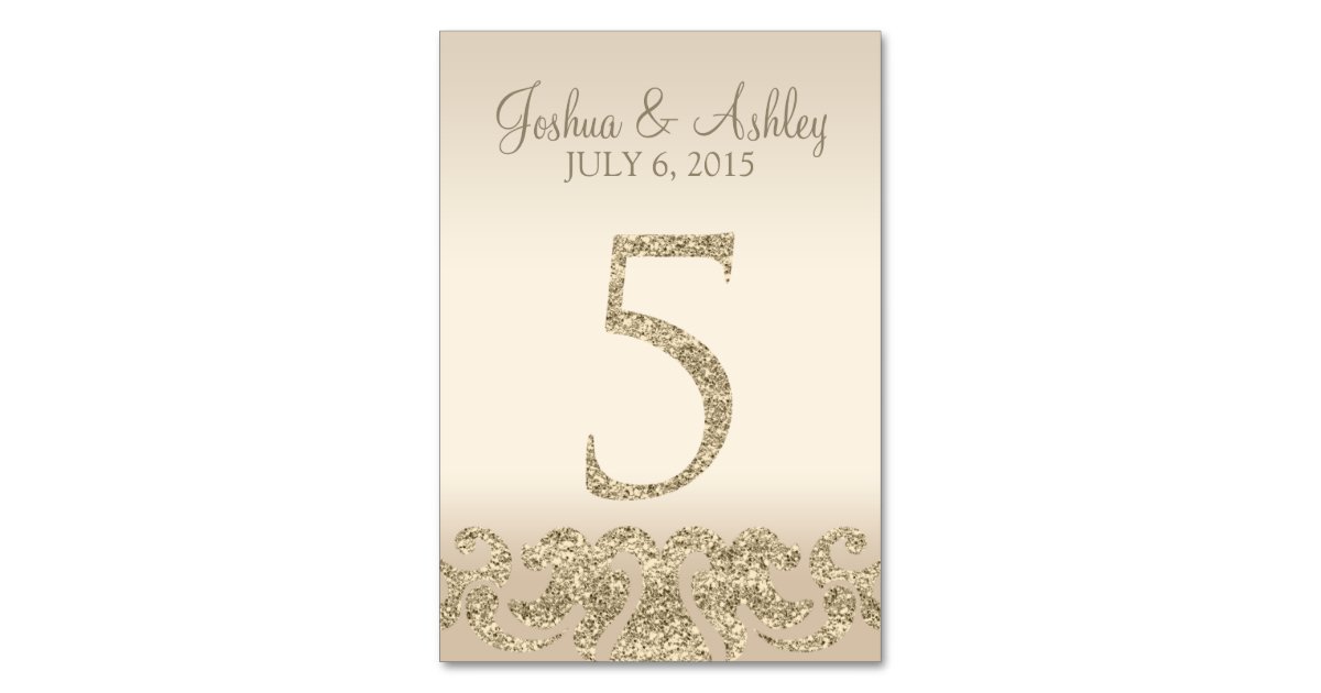 Glitter Look Wedding Table Numbers-Table Card 5 | Zazzle