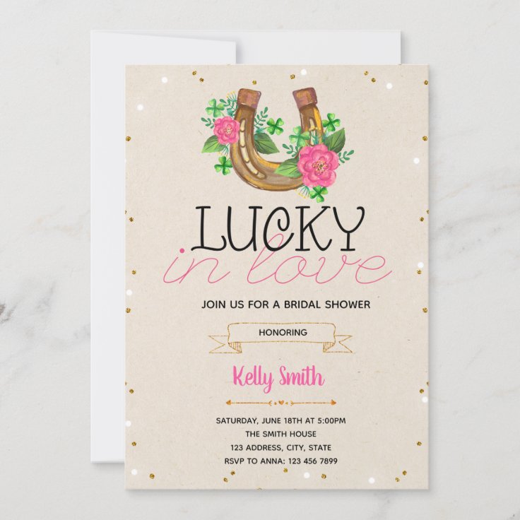 Glitter lucky in love party invitation | Zazzle