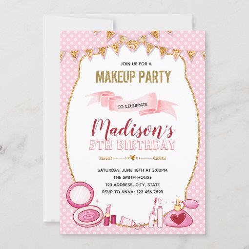 Glitter makeup birthday party invitation | Zazzle