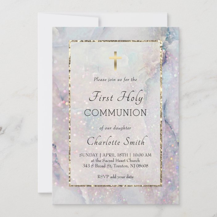 glitter marble background First Communion Invitat Invitation | Zazzle.com