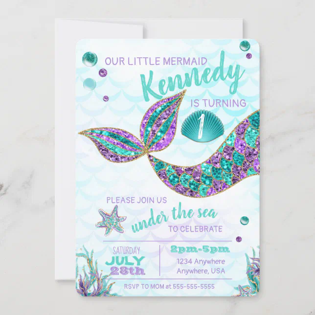 Glitter Mermaid Invitation, Under the Sea Party, Invitation | Zazzle