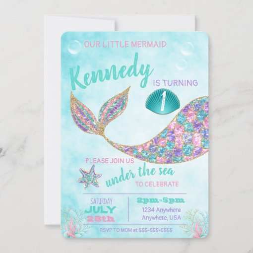 Glitter Mermaid Invitation, Under the Sea Party, Invitation | Zazzle