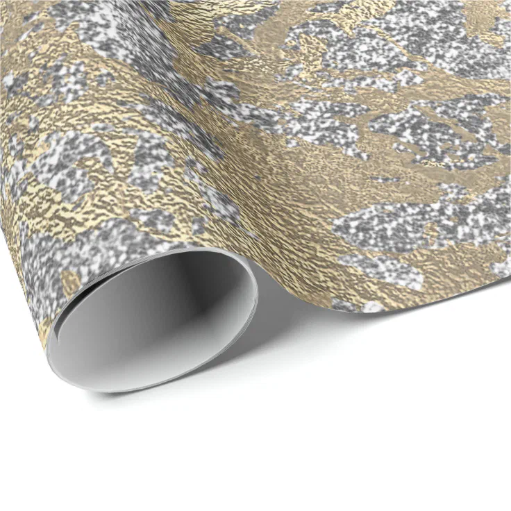 Glitter Molten Rose Gold Marble Silver Metallic Wrapping Paper | Zazzle