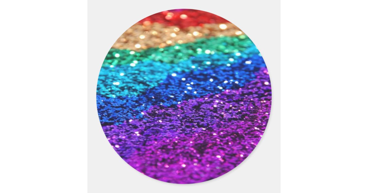 Glitter Multi Colored Sparkle Purple yellow green Classic Round Sticker ...
