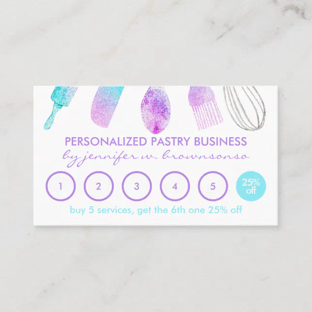 Glitter Pastry Chef Home Made Bakery Loyalty Business Card | Zazzle