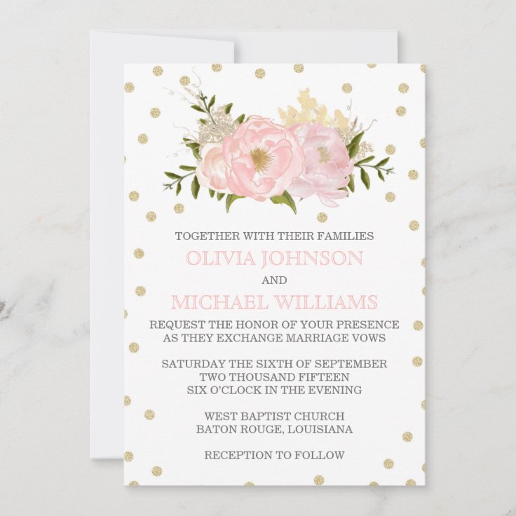 Glitter Peony Wedding Invitations | Zazzle