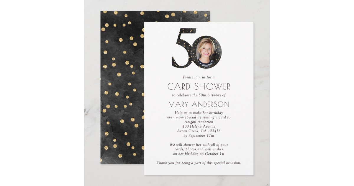 Glitter Photo 50th Birthday Card Shower Invitation | Zazzle