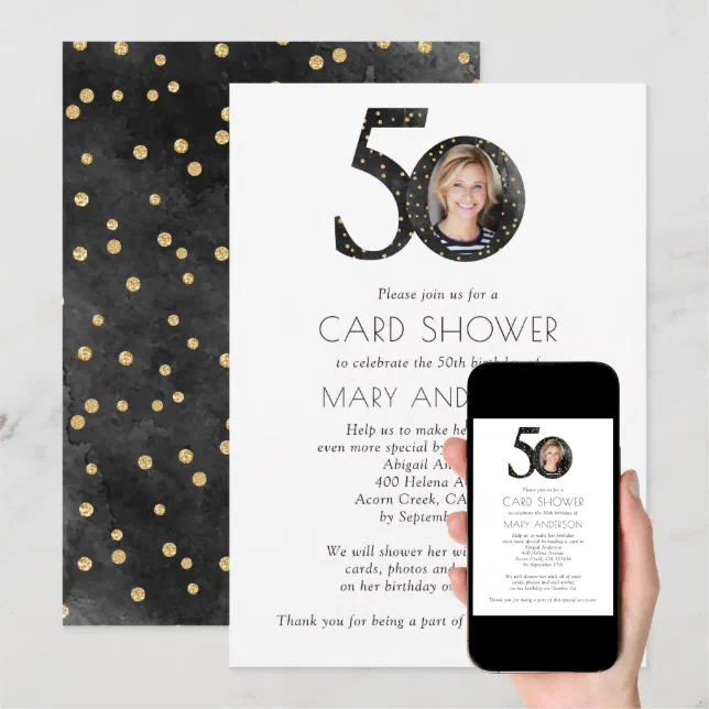 Glitter Photo 50th Birthday Card Shower Invitation | Zazzle